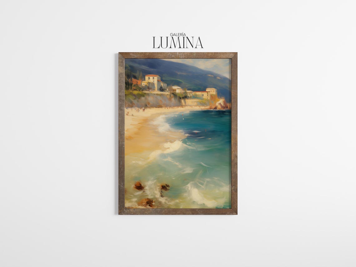 Beautiful Italian Beach Scene Oil Painting Coastal Mediterranean ...