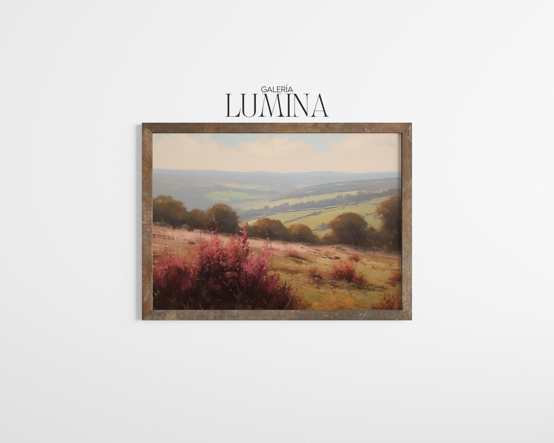 Vintage Moorland Oil Painting Landscape Artwork Rustic Countryside ...