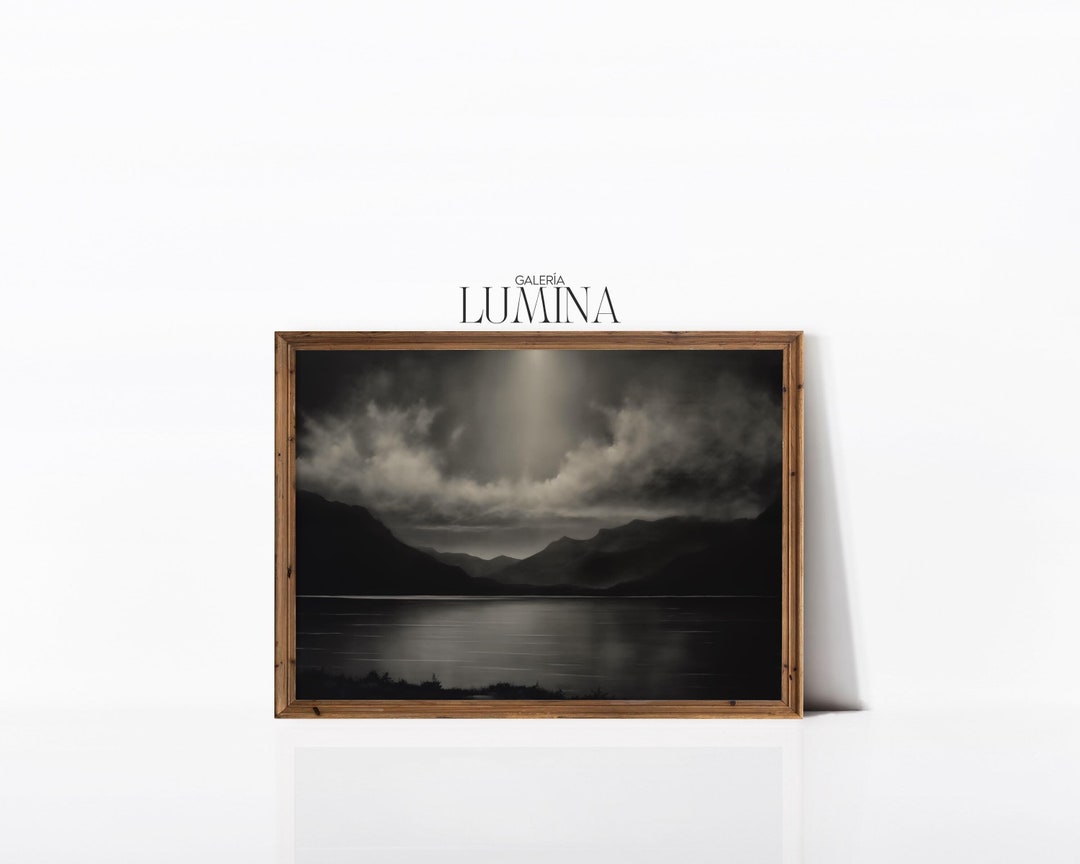 Night Sky Black and White Oil Painting Moody Dark Landscape Painting ...