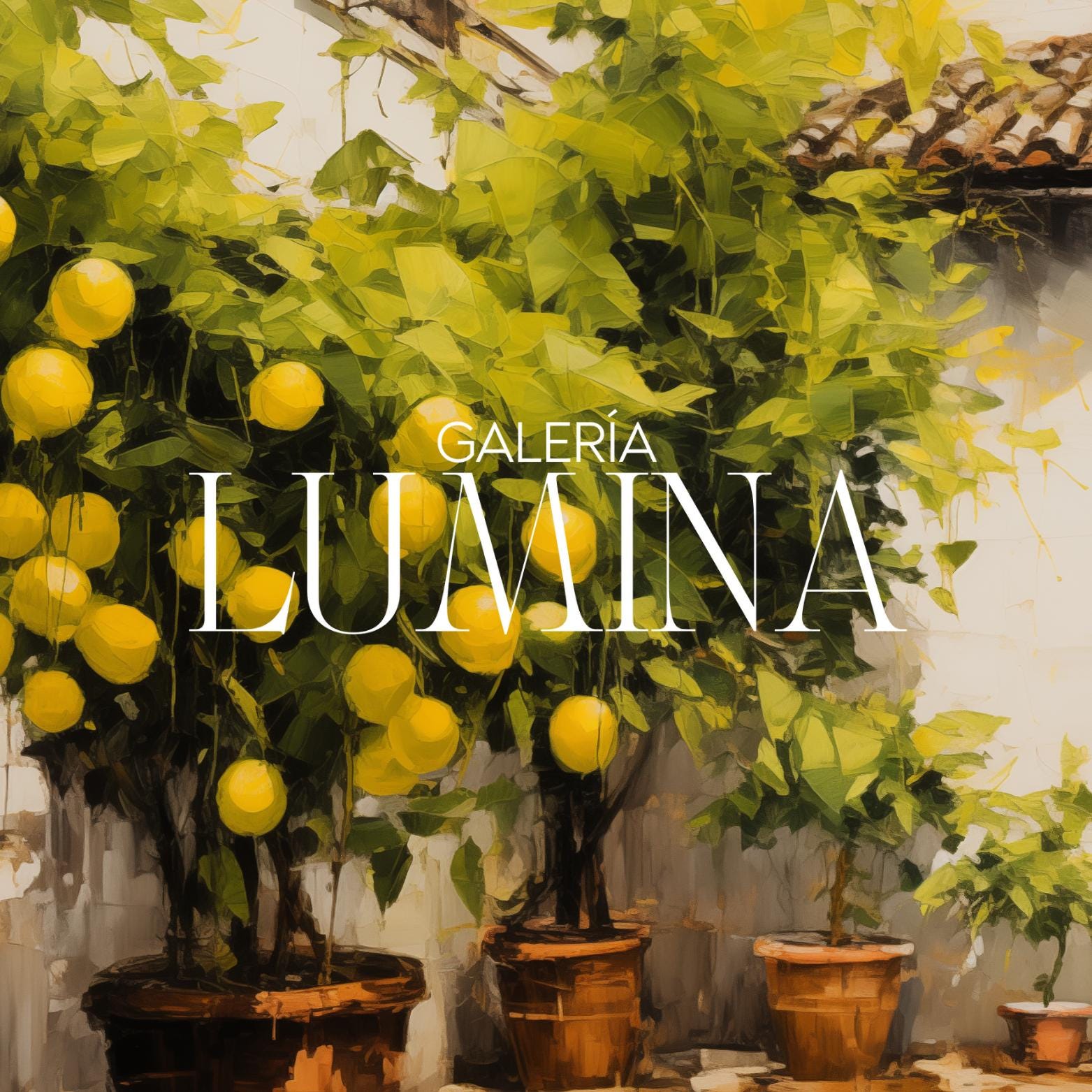 Mediterranean Courtyard Lemon Tree Painting Rustic Italian Tuscany ...
