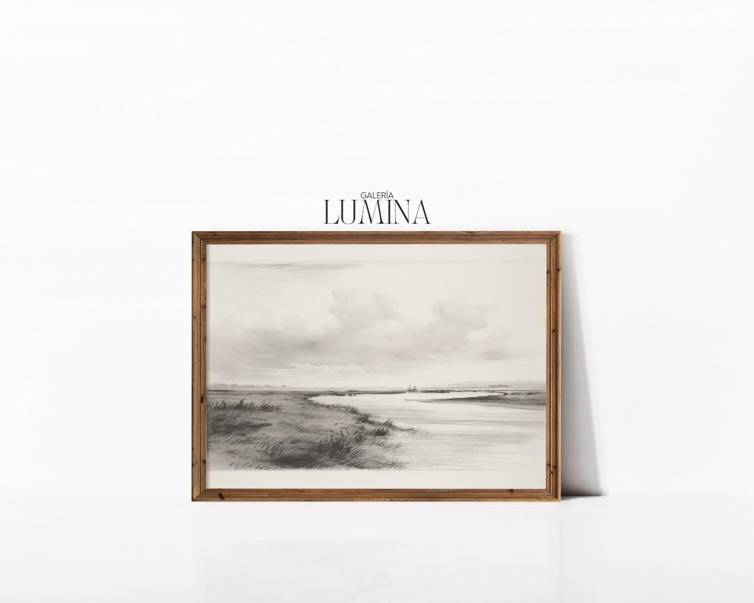 Vintage Beach Pencil Drawing Beach Landscape Sketch Sea Sketch Print ...