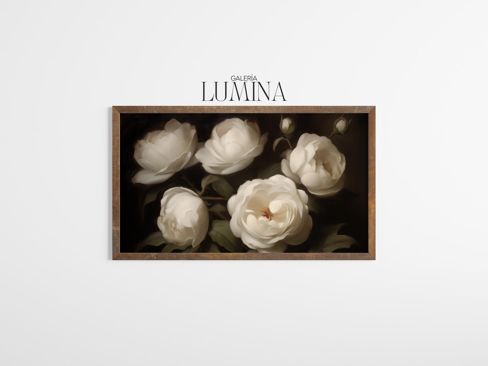 Vintage White Roses Oil Painting Moody Floral Wall Art Dark Flower ...