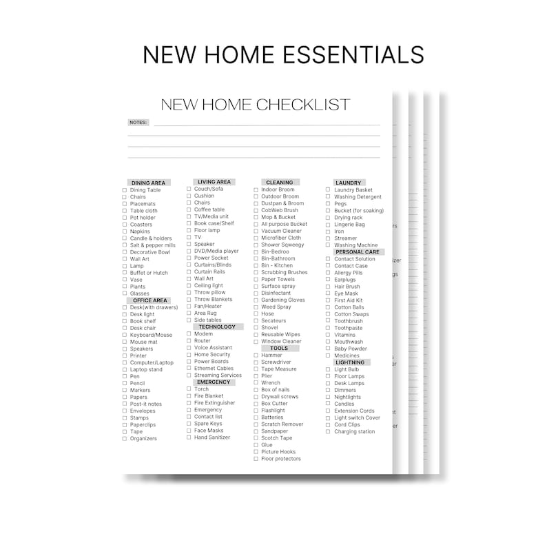 Ultimate New Home Essentials Checklist: Furnish Your New House - Etsy