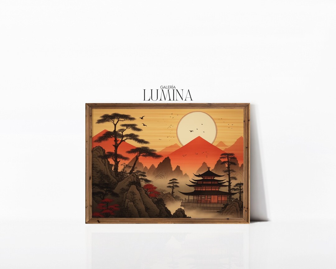 Traditional Japanese Drawing Japanese Temple Print Asian Japandi Wall ...