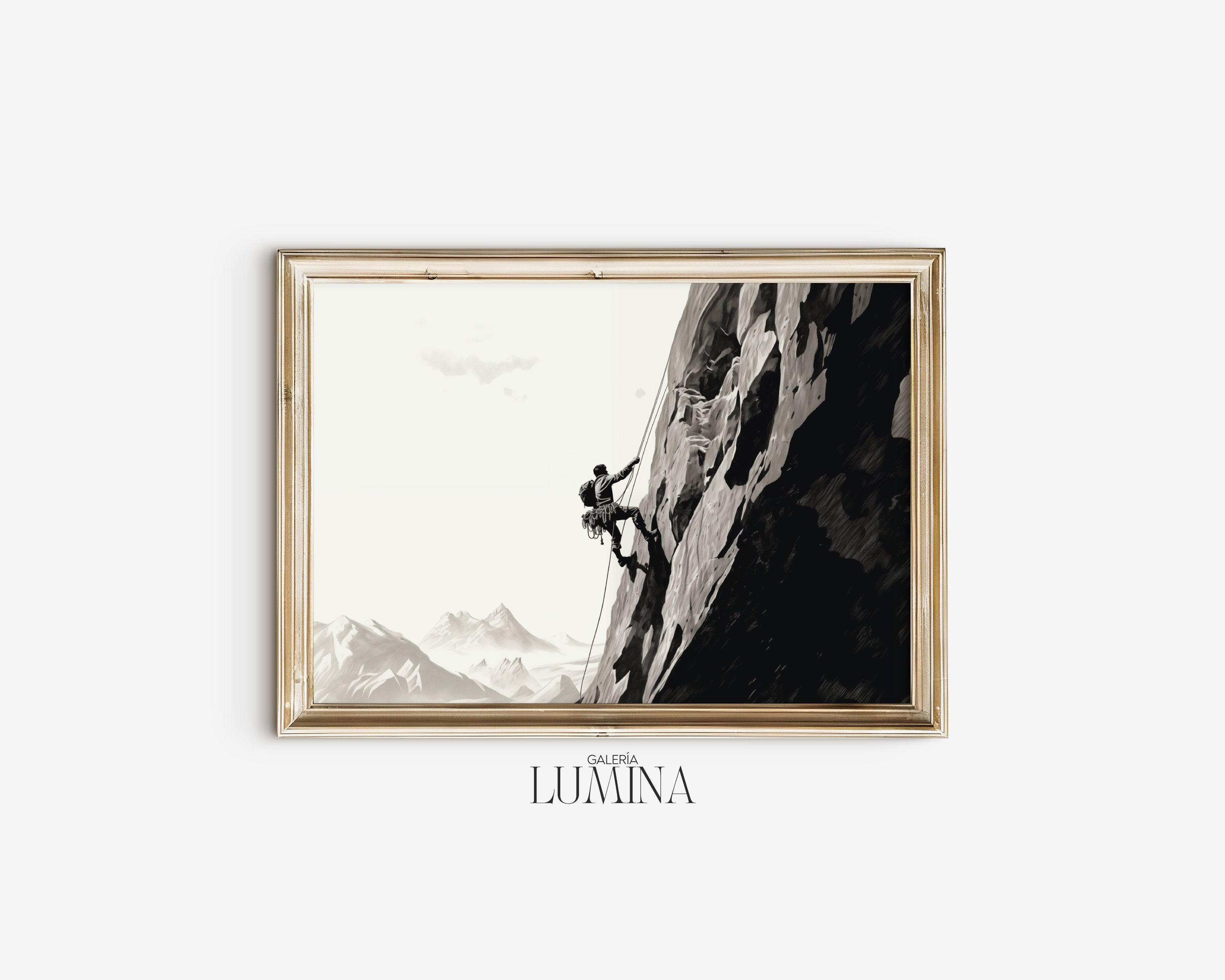 Rock Climbing Drawing Minimalist Black White Climber Art Print ...