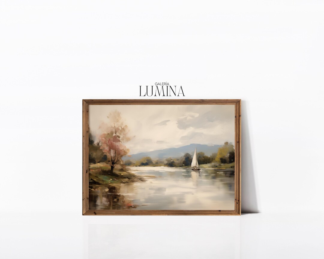 Impressionist Lake Scene Oil Painting River Landscape Painting Sailboat ...