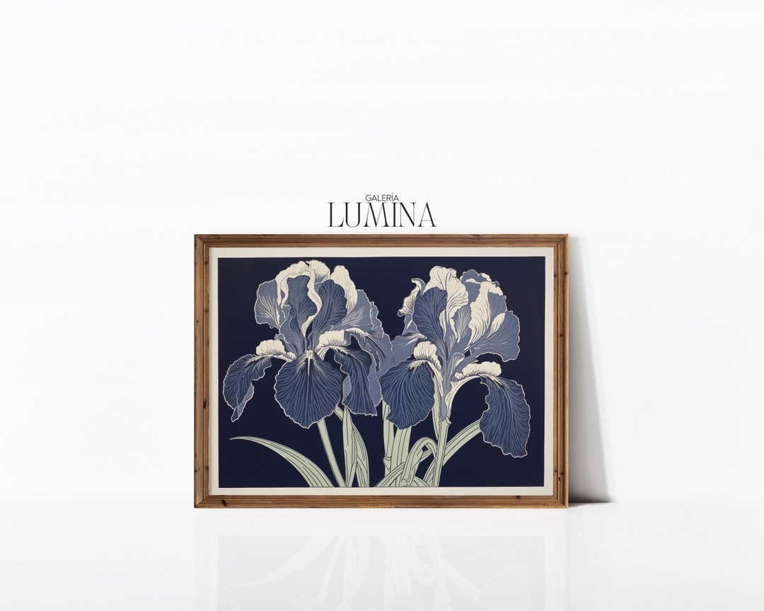 Iris Flower Linocut Print Botanical Linocut Art Blue Floral Block Print ...