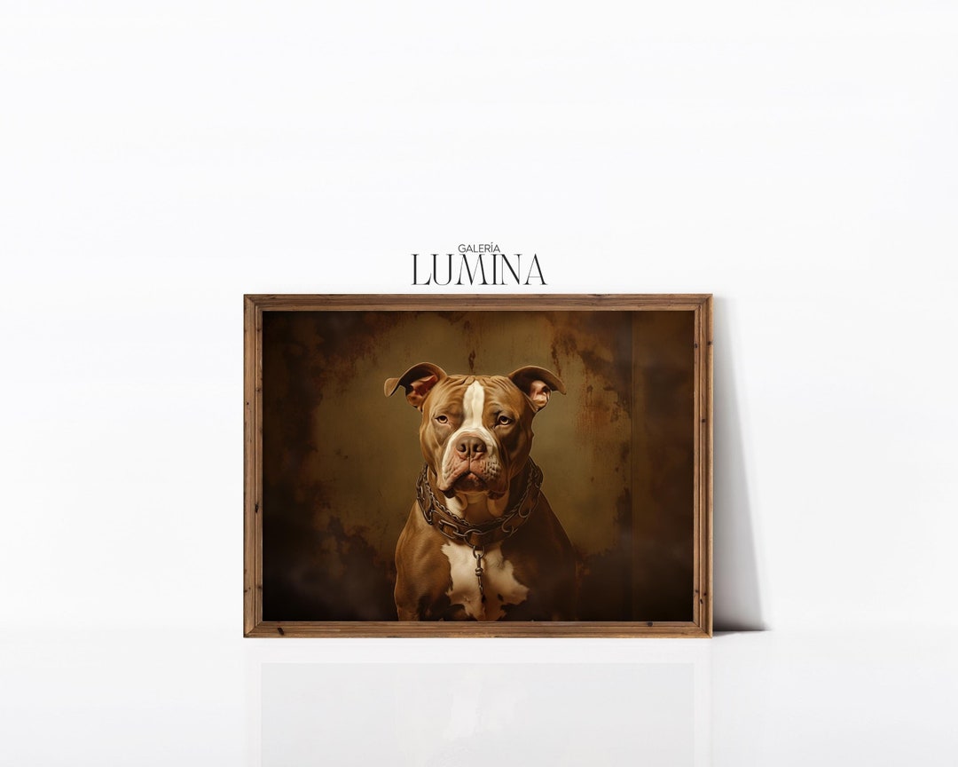 Vintage American Pitbull Terrier Painting Antique Pitbull Portrait ...