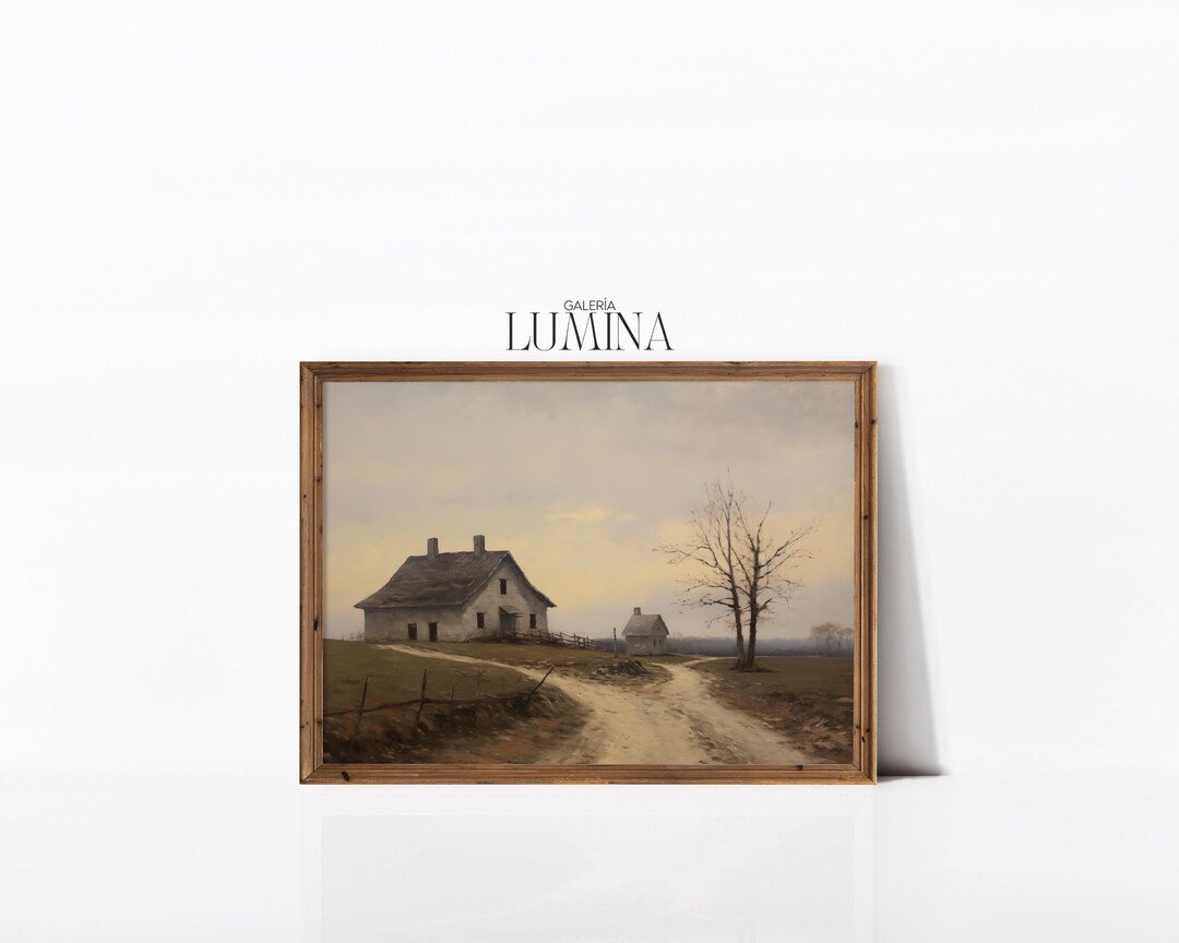 Muted Country Landscape Oil Painting Vintage Farmhouse Print Moody ...