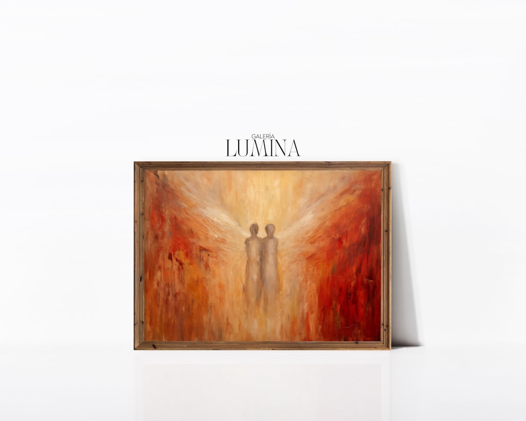 Angelic Couple Spiritual Painting Red Minimalist Abstract Painting ...