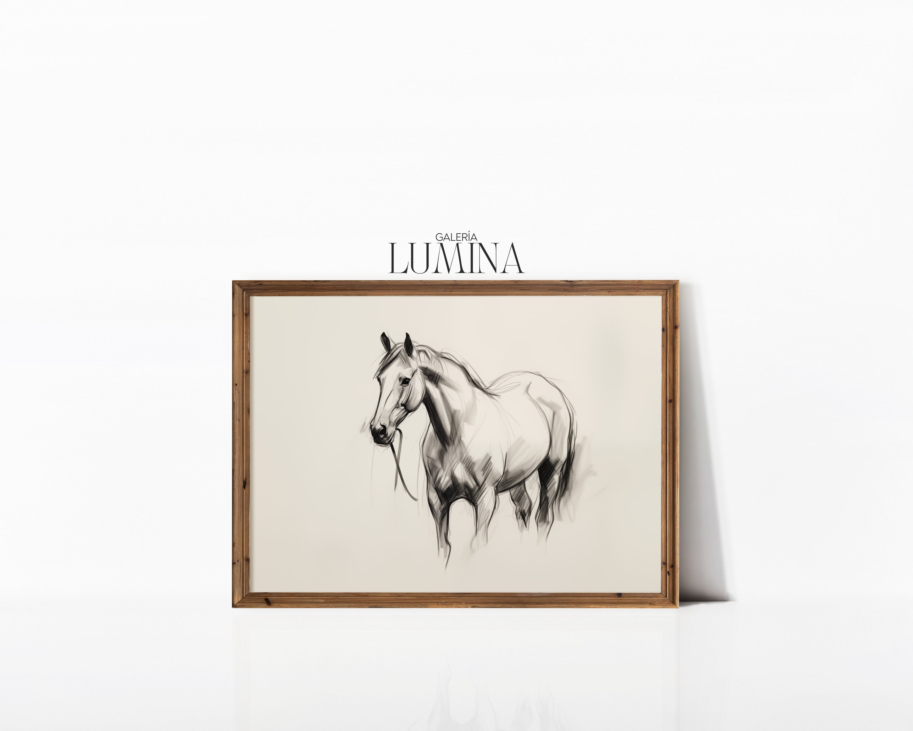 Horse Pen & Ink Drawing Modern Horse Sketch Art Minimalist Neutral ...