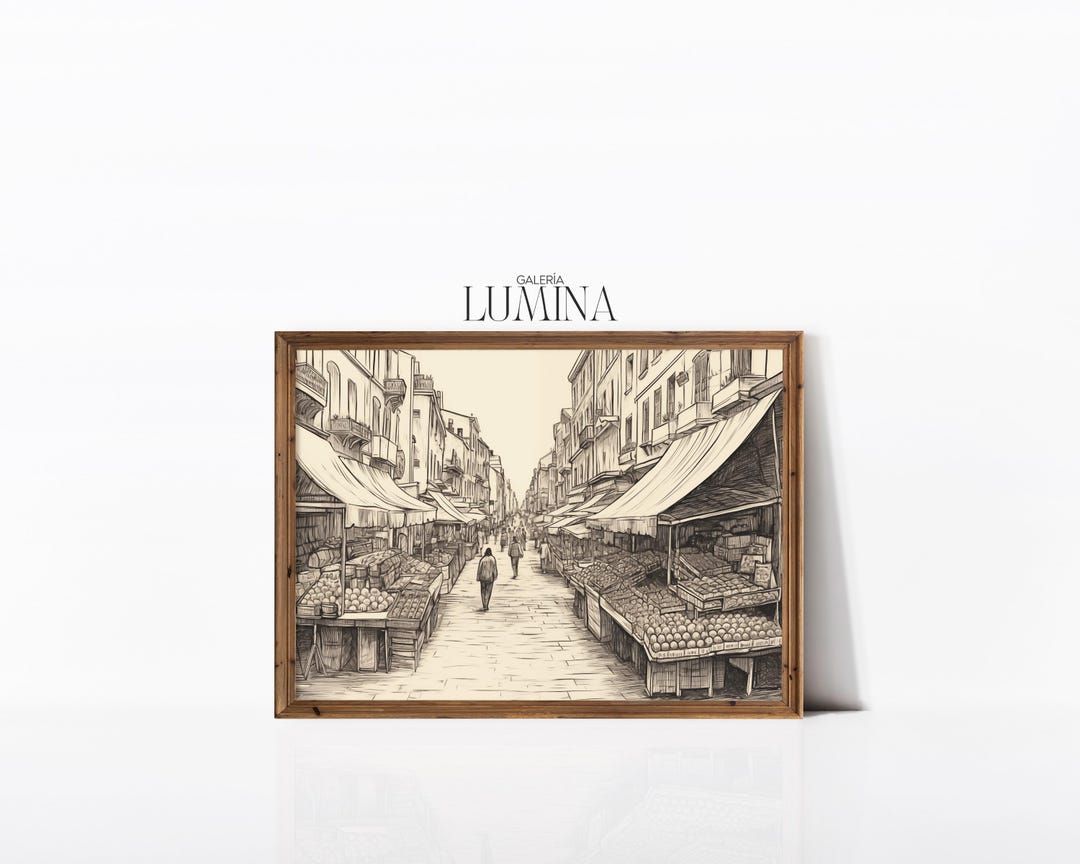 Vintage Street Market Sketch Historic City Scene Fruit Market Drawing ...