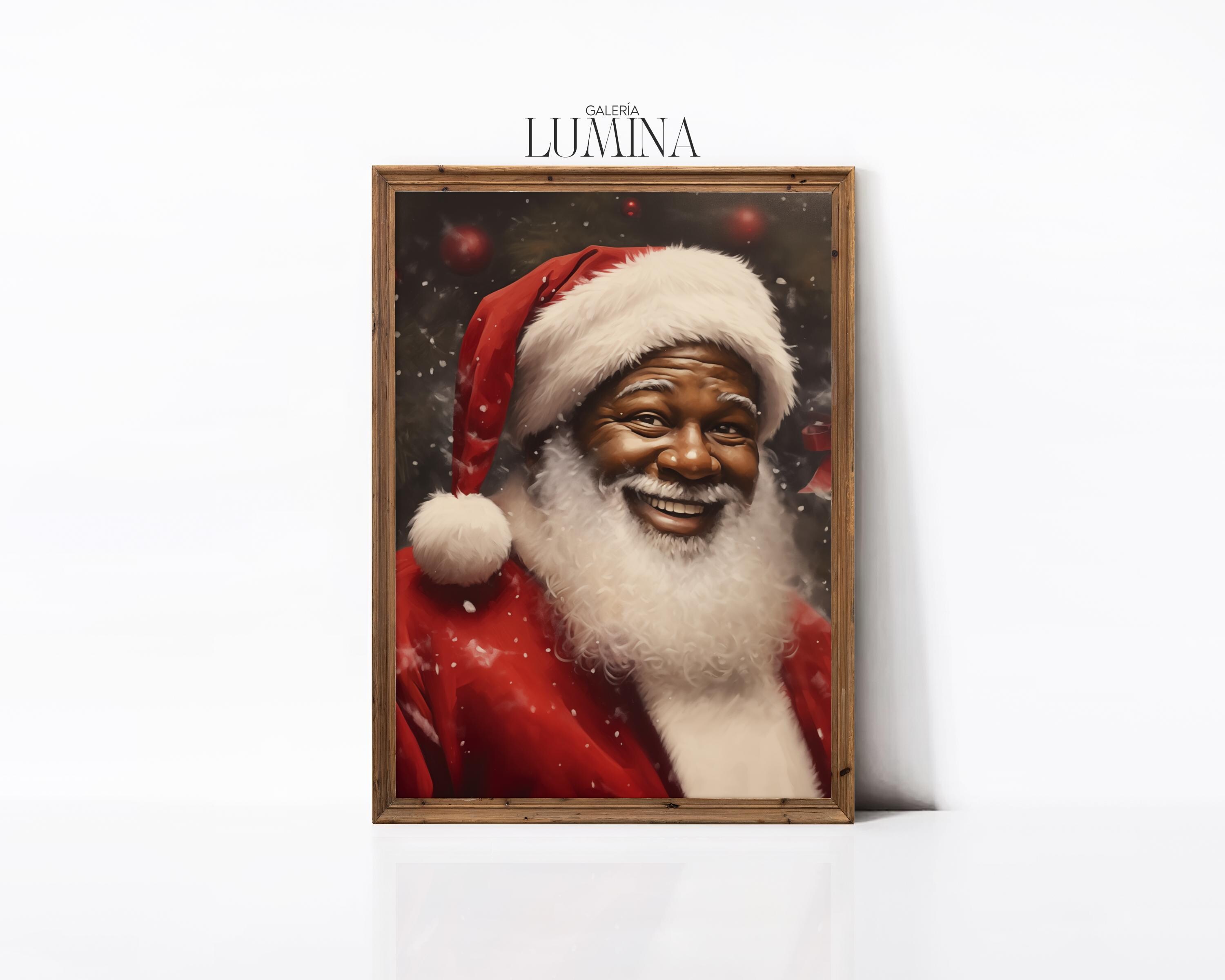 Black Santa Claus Oil Painting African American Santa Portrait Rustic ...