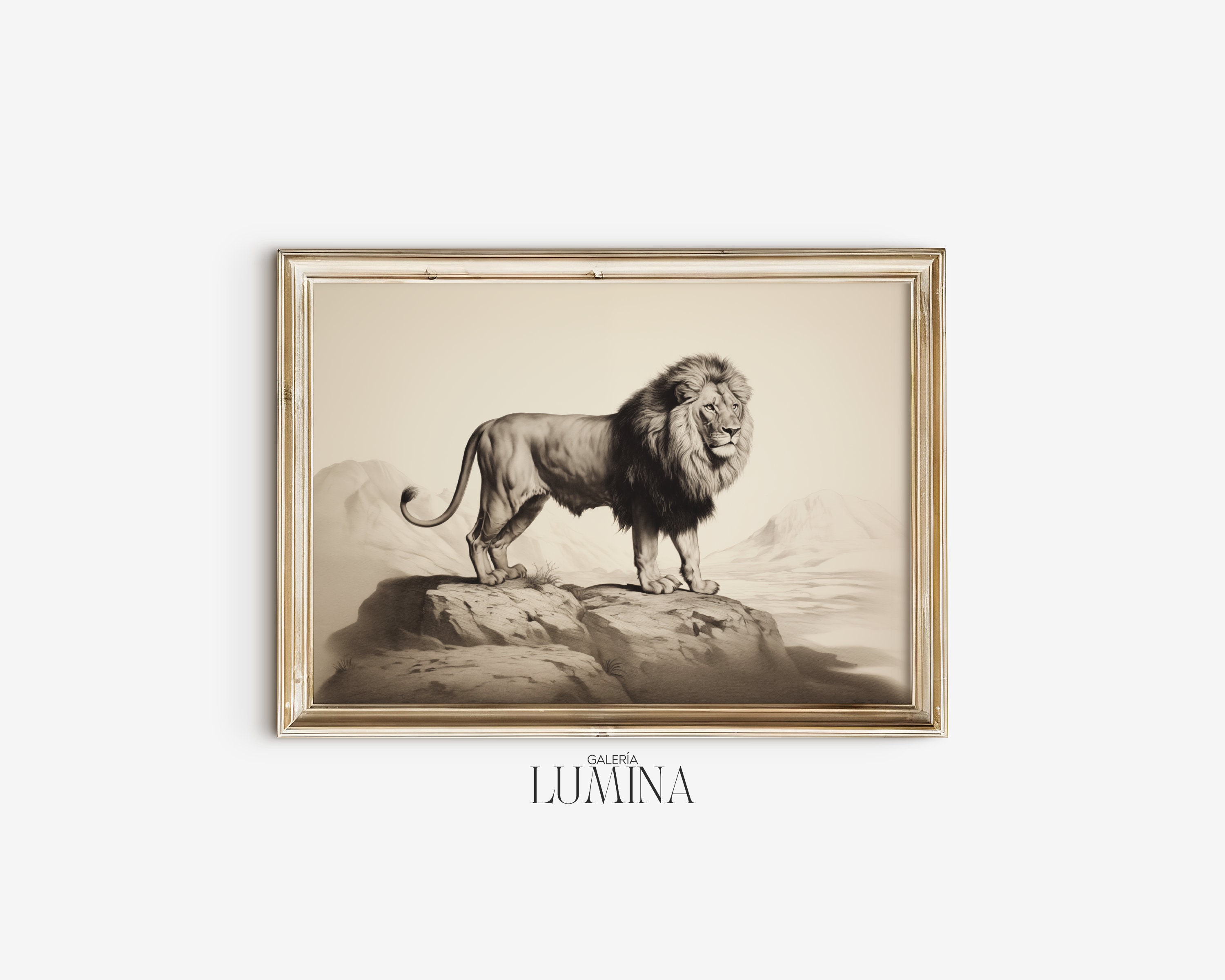 Lion Pencil and Ink Drawing King of the Jungle Wildlife Animal Print ...