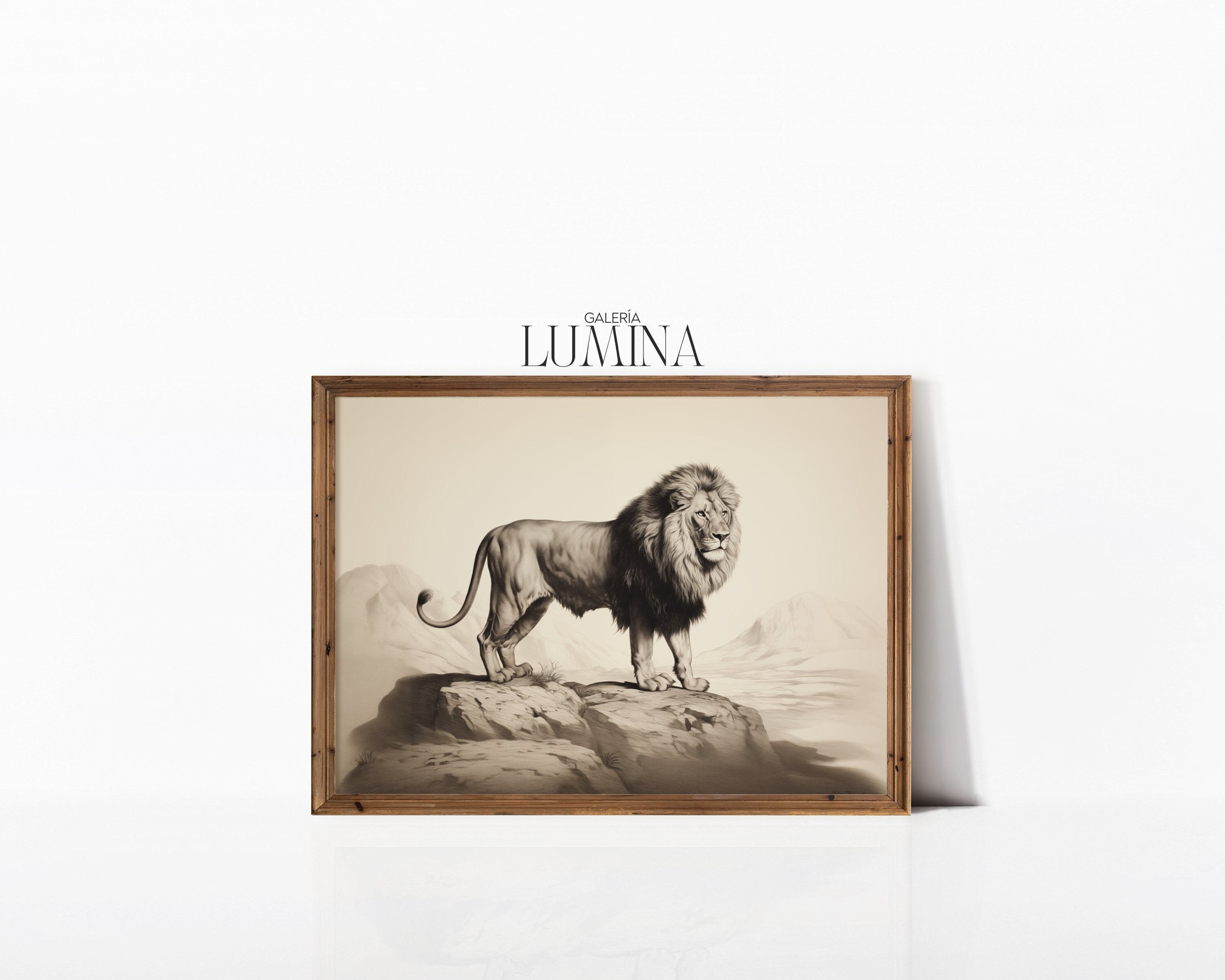 Lion Pencil and Ink Drawing King of the Jungle Wildlife Animal Print ...