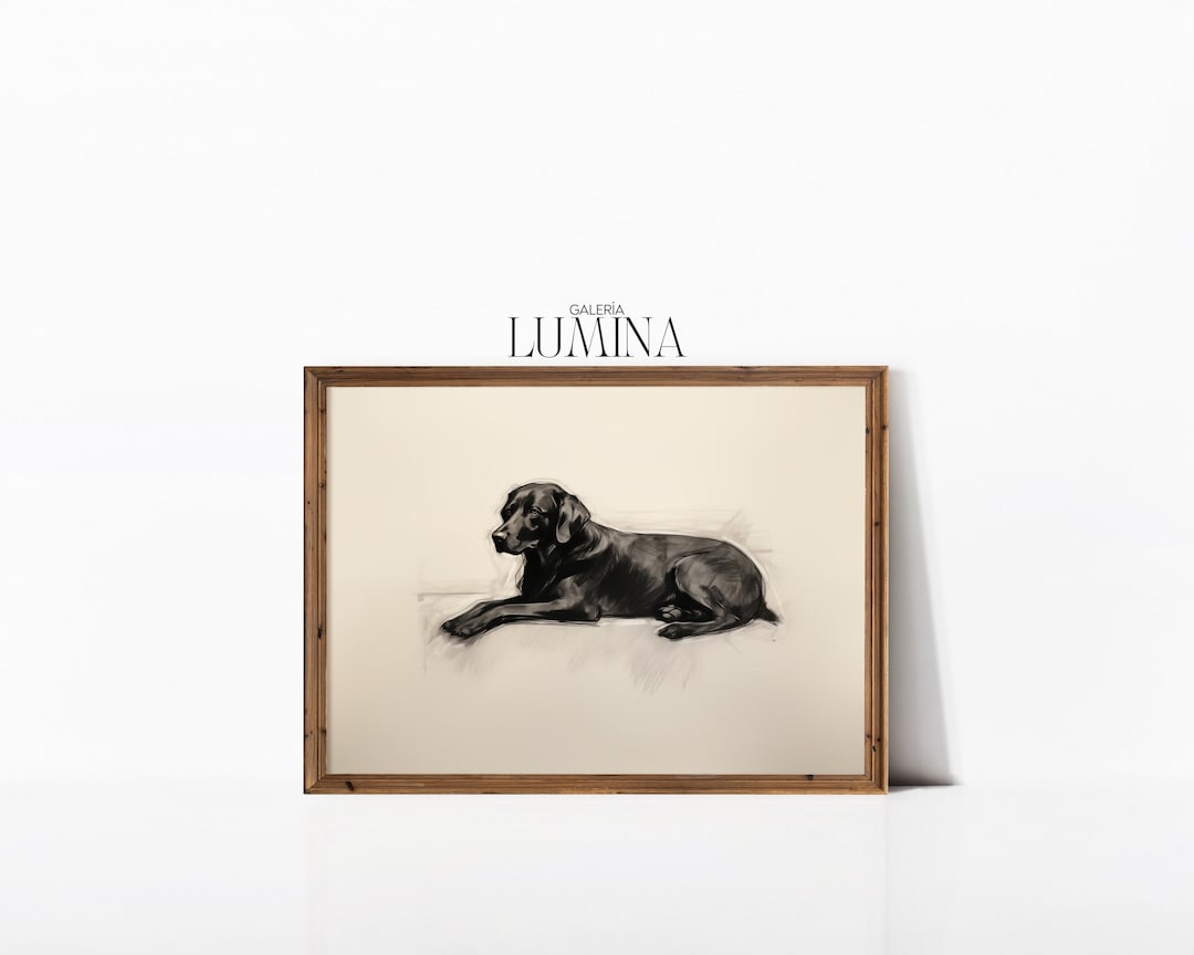 Black Dog Ink Drawing Black Labrador Print Vintage Dog Painting Antique ...