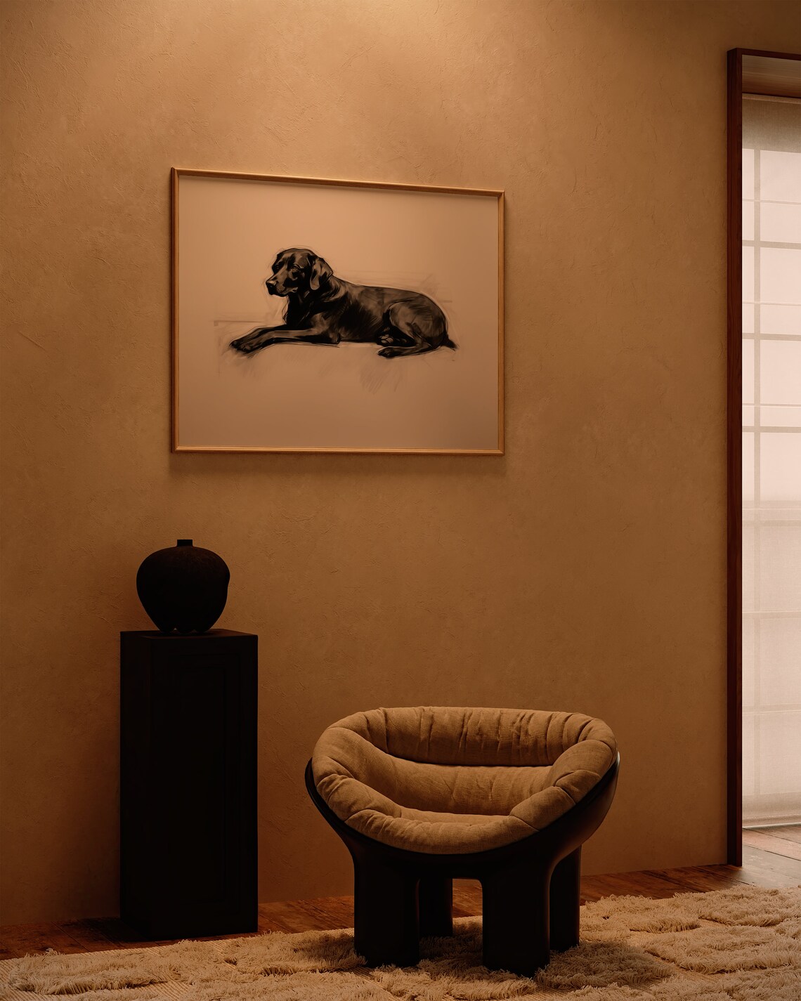 Black Dog Ink Drawing Black Labrador Print Vintage Dog Painting Antique ...