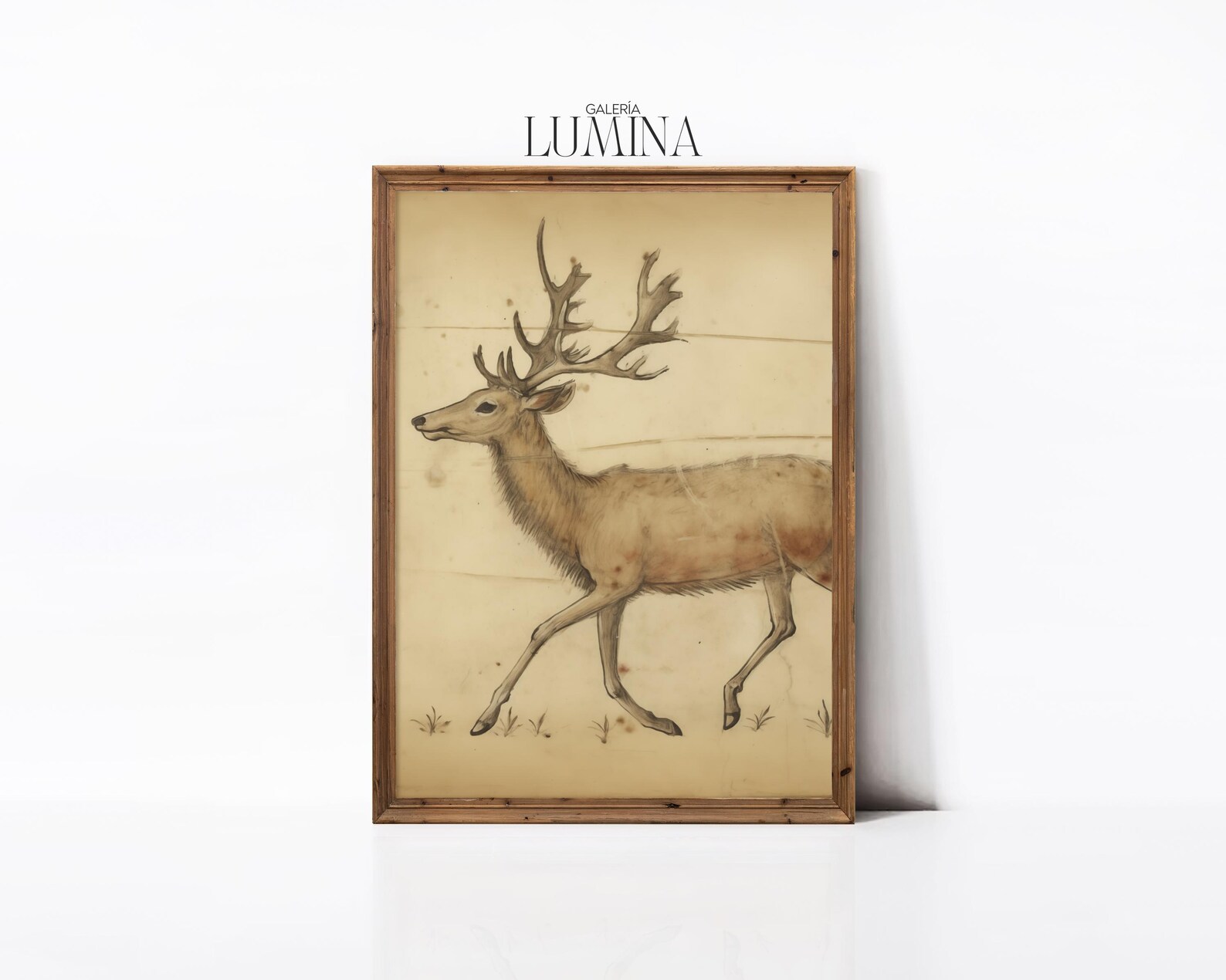 Old Deer Medieval Manuscript Sketch Vintage Stag Wall Art Antique Deer ...