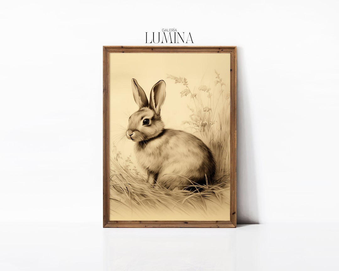 Easter Bunny Vintage Drawing Nostalgic Rabbit Print Cute Rabbit Nursery ...