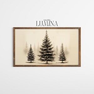 Vintage Christmas Tree Charcoal Drawing Minimalist Christmas Tree ...