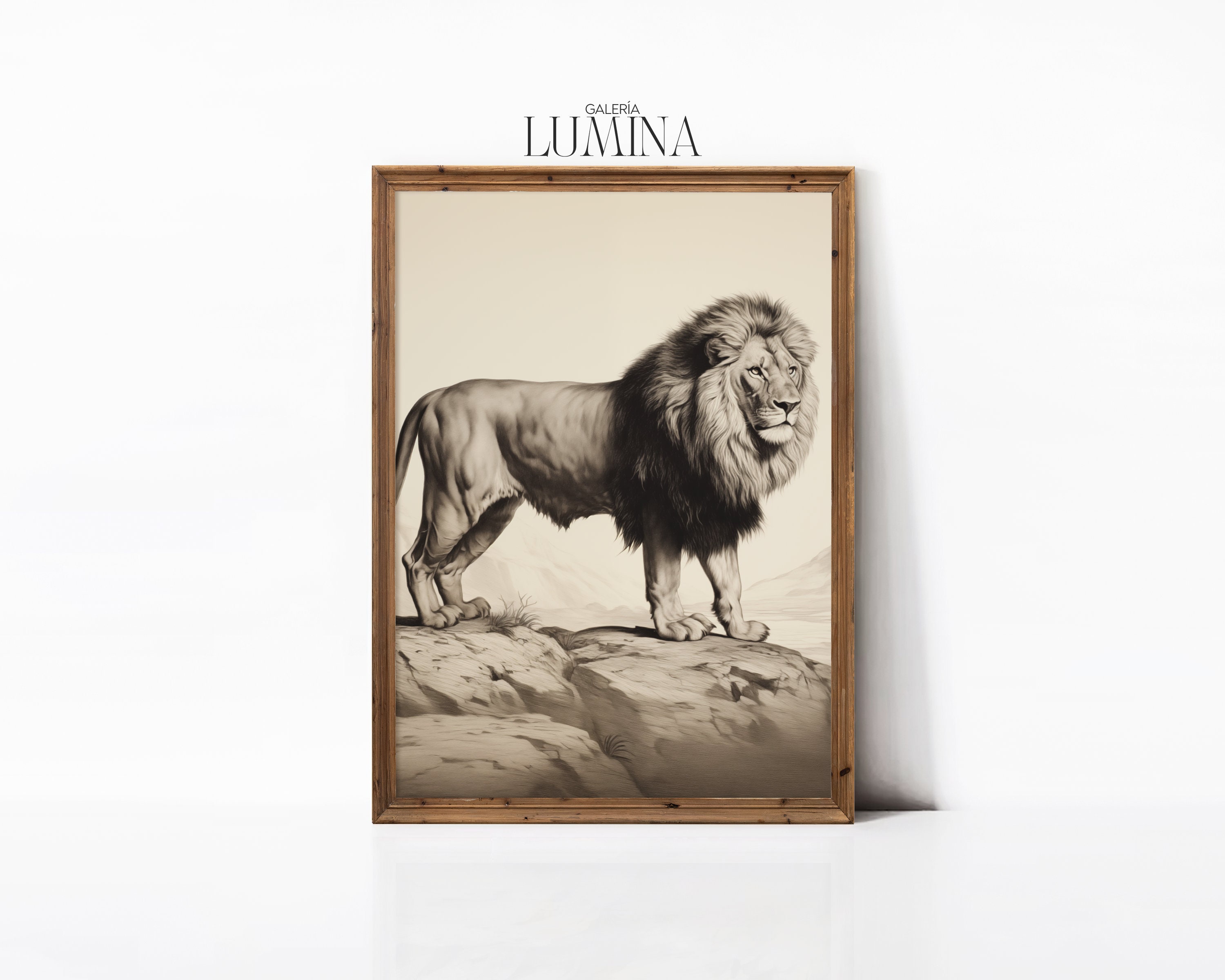 Lion Pencil and Ink Drawing King of the Jungle Wildlife Animal Print ...