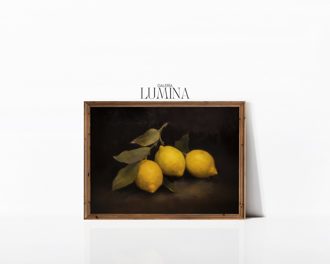 Moody Lemon Oil Painting Vintage Kitchen Still Life Painting Dark Fruit ...