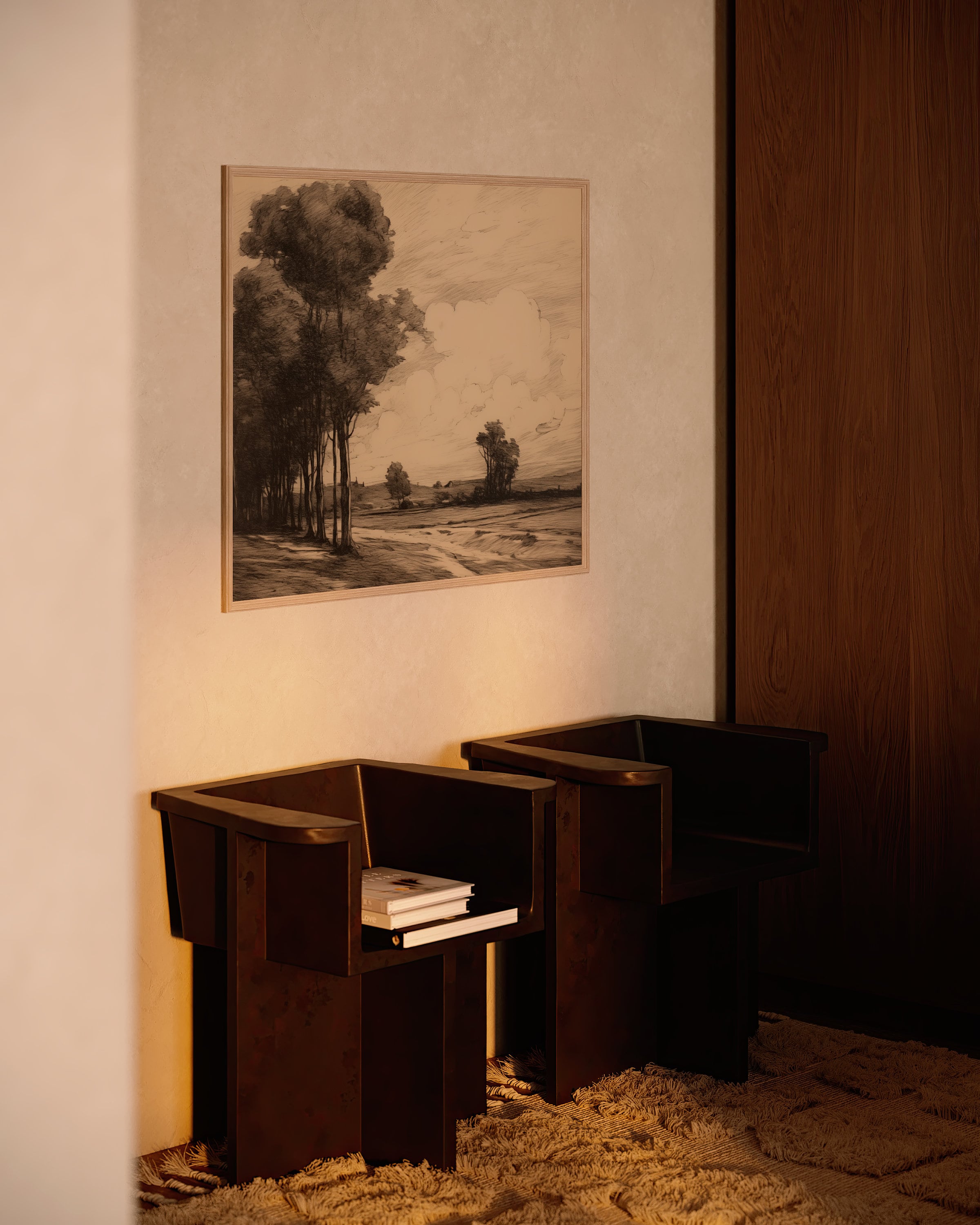 English Countryside and Trees Etching Moody Landscape Drawing Dark ...