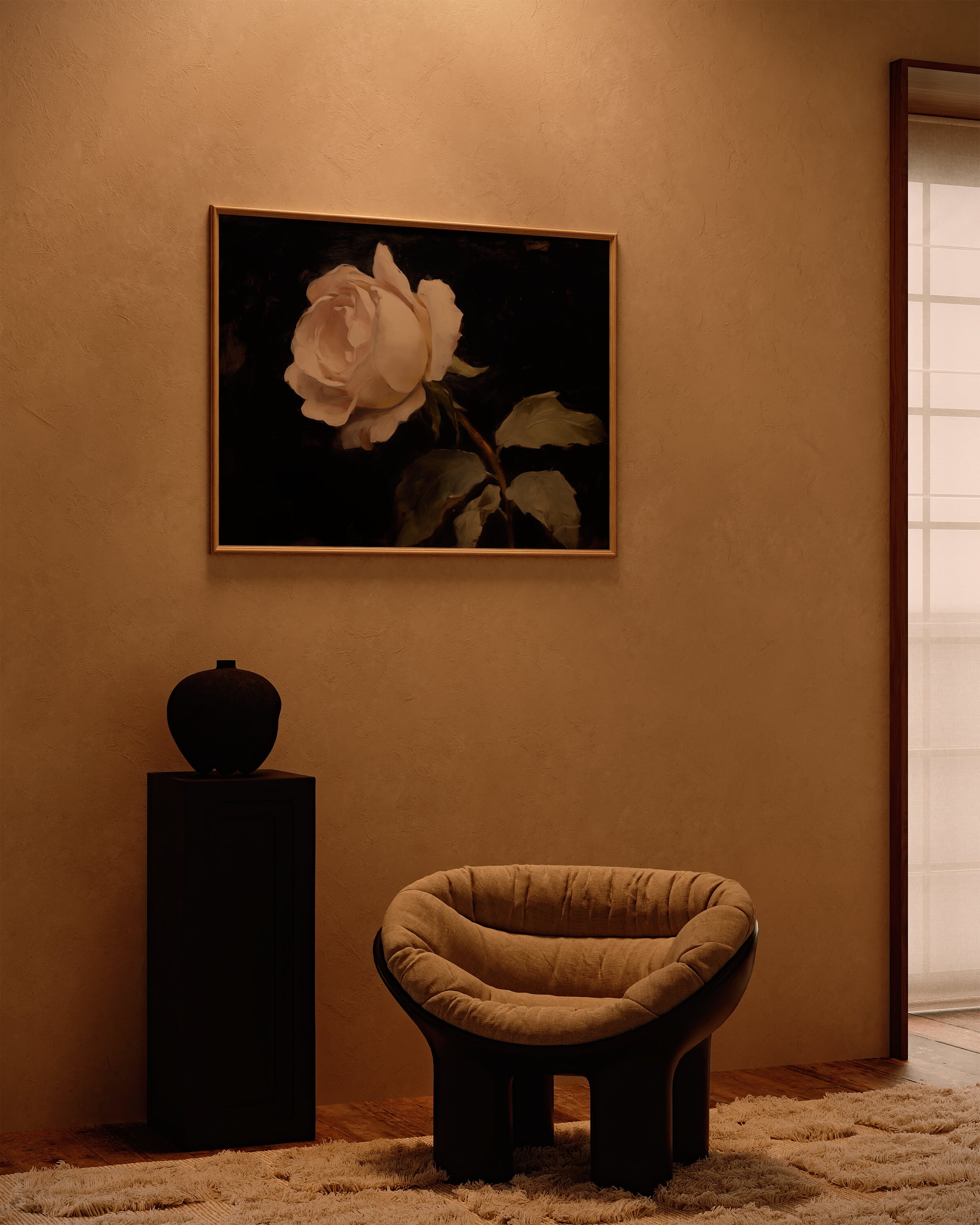 Vintage Moody White Rose Oil Painting Floral Still Life Painting Single ...