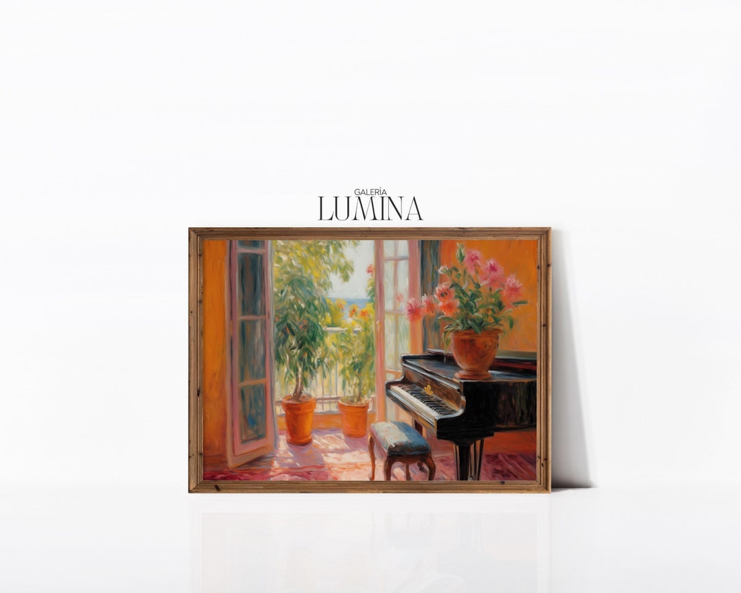 Impressionist Piano Room Oil Painting Musical Interior Scene Artwork ...