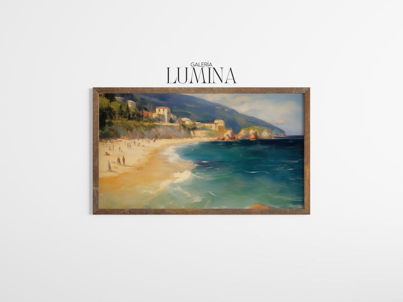 Beautiful Italian Beach Scene Oil Painting Coastal Mediterranean ...