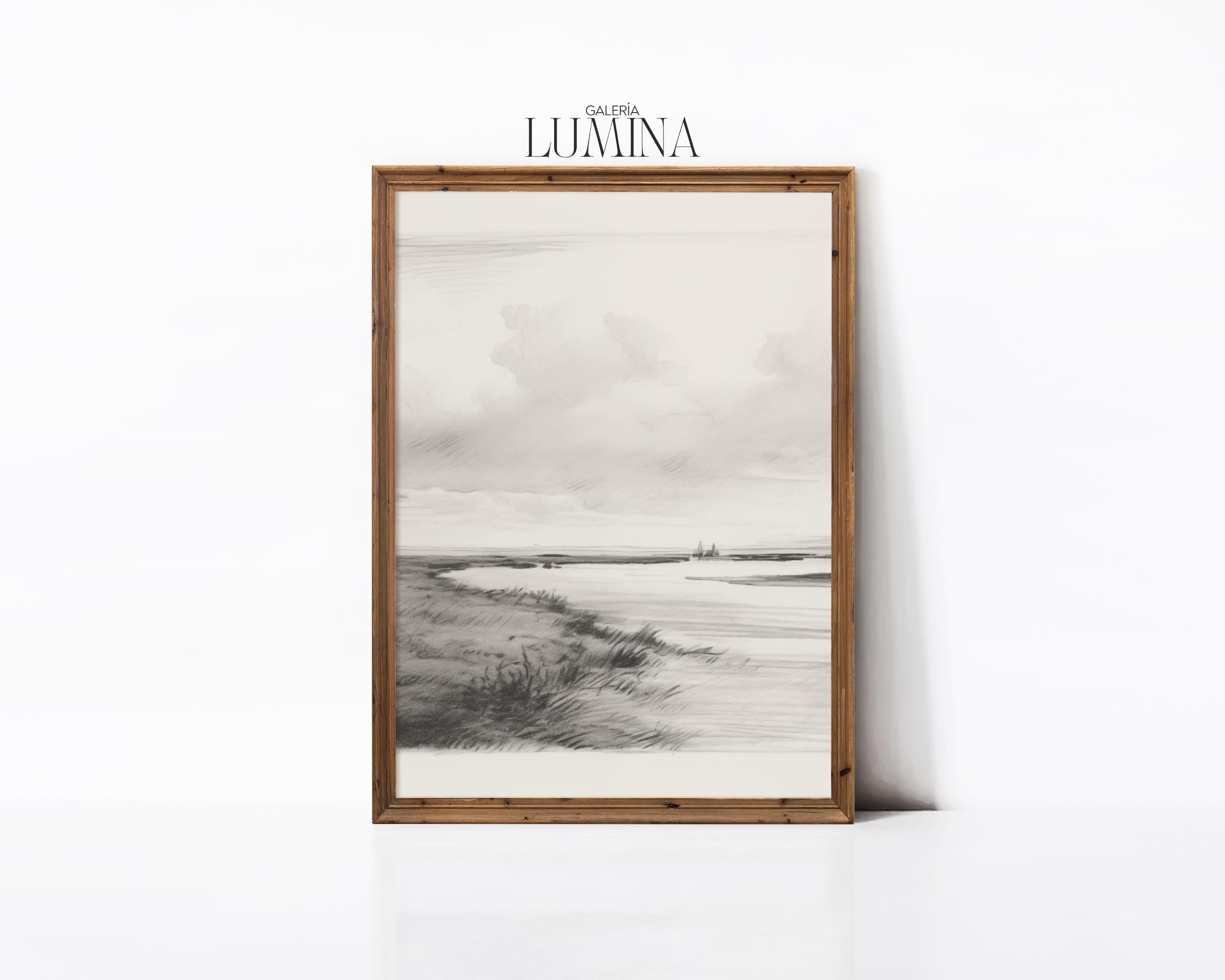 Vintage Beach Pencil Drawing Beach Landscape Sketch Sea Sketch Print ...