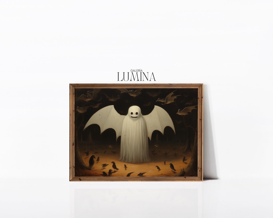 Ghost Boo Hoo Painting Spooky Halloween Wall Art Cute Ghost With Bats ...