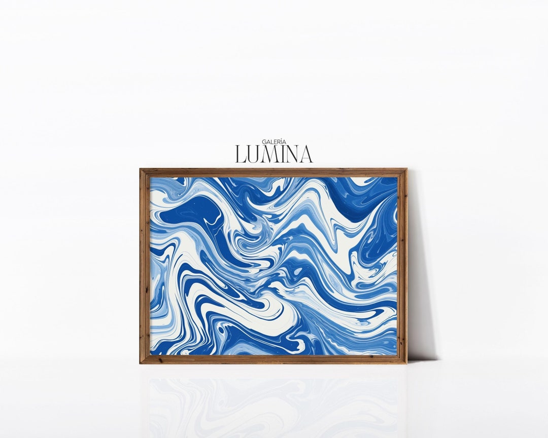Blue and White Marble Pattern Print Abstract Marble Wall Art Blue ...