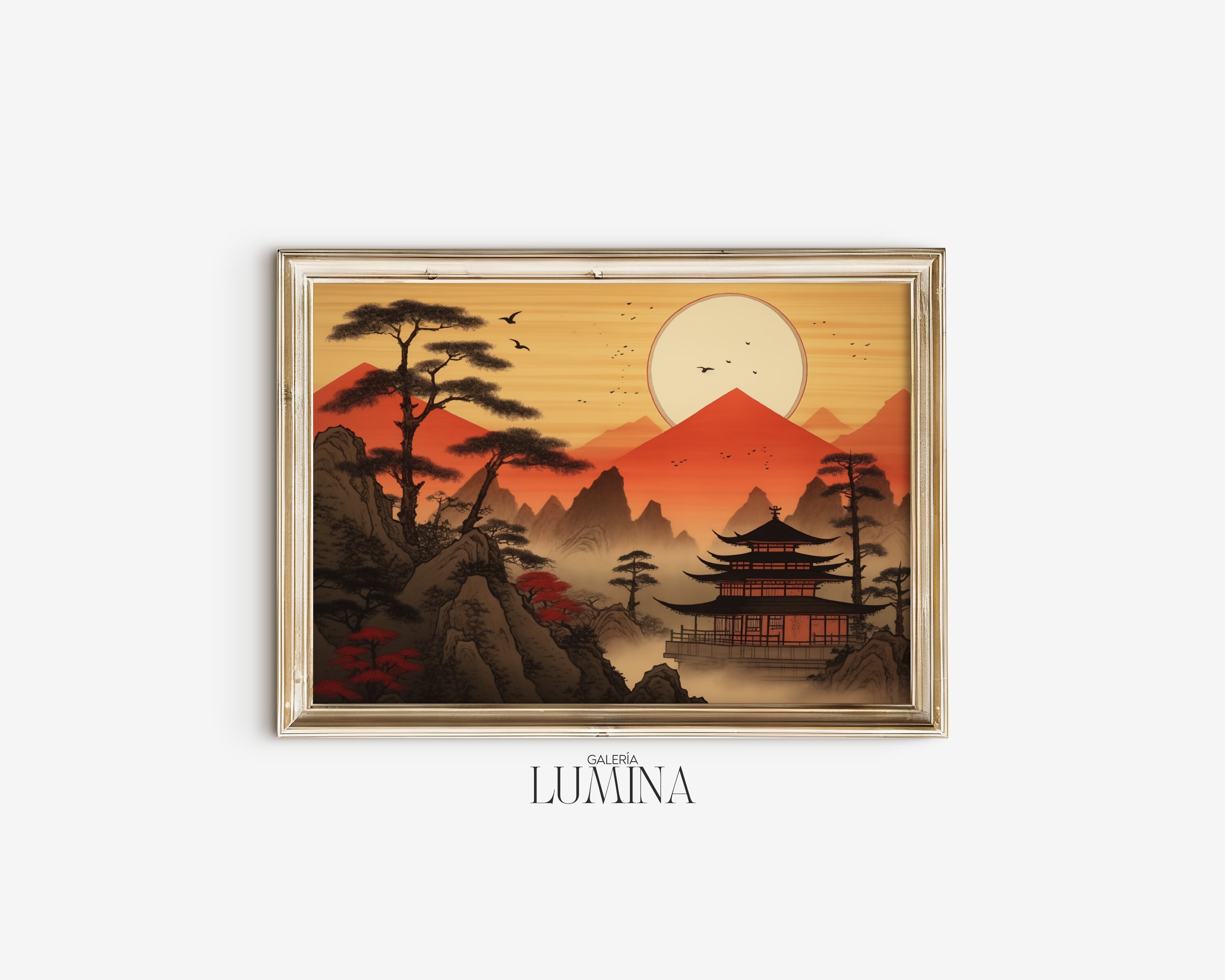 Traditional Japanese Drawing Japanese Temple Print Asian Japandi Wall ...