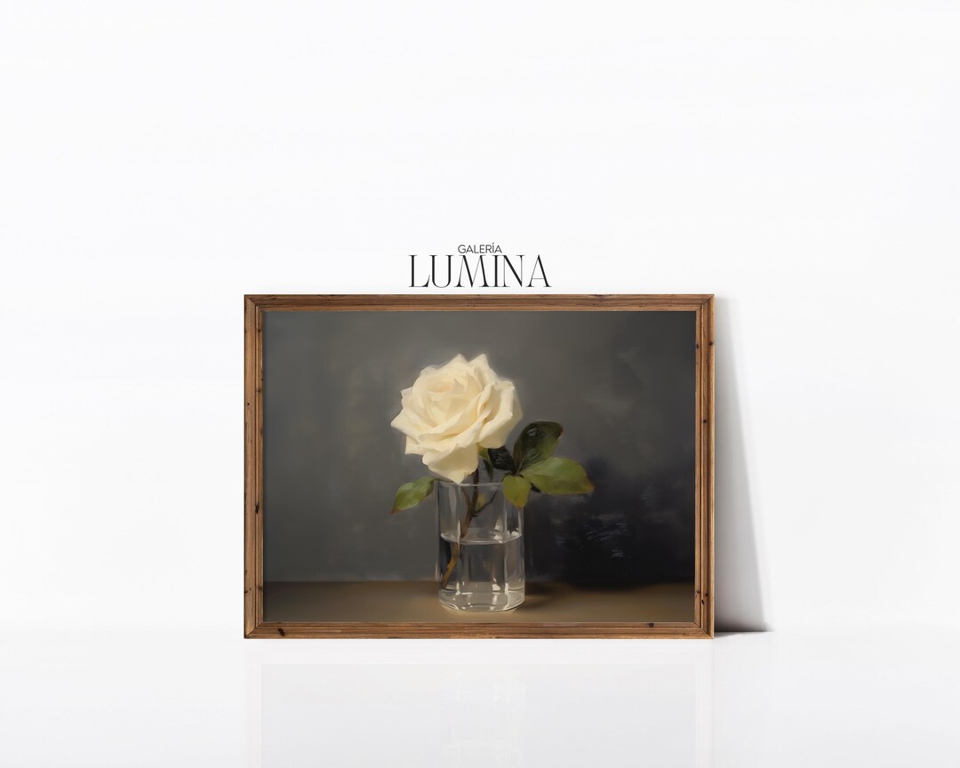 White Rose in Glass Vase Original Oil Painting Vintage White Flower ...