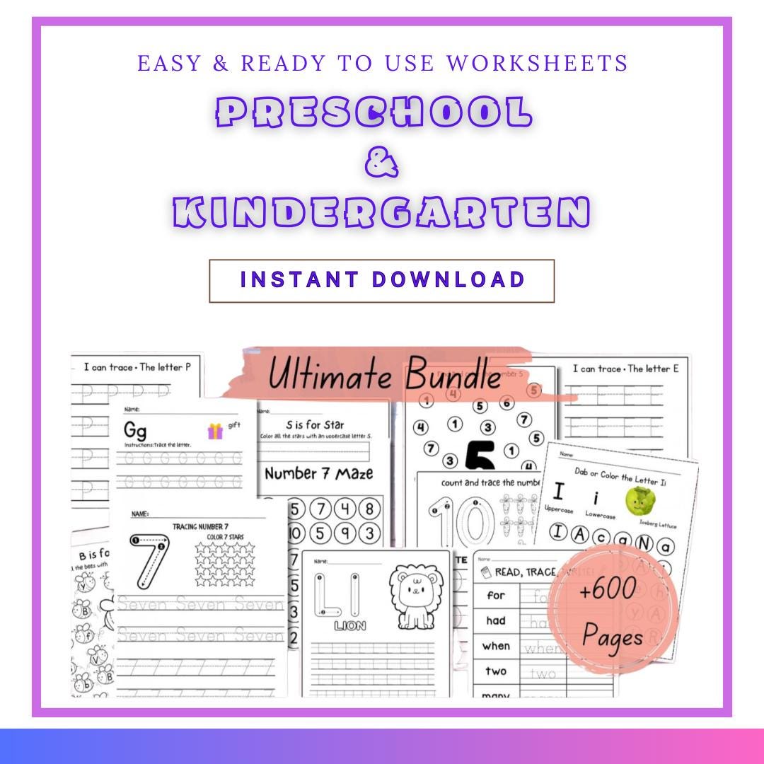 Ultimate 600 Pages Preschool Worksheets Bundle Pre-k & Kindergarten ...