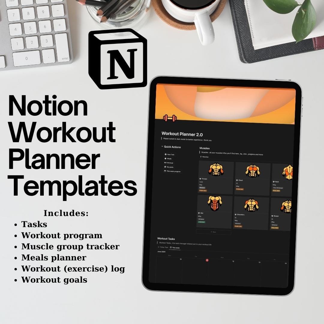 Notion Template, Fit Journey, Workout Planner-goals, Muscle Tracker ...