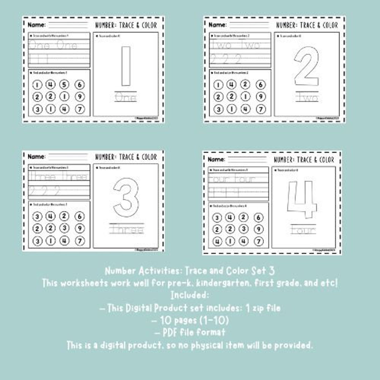 Number Activities: Trace and Color Graphic 1-10 - Etsy