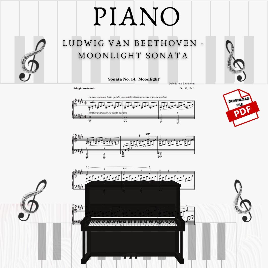 Beethoven Moonlight Sonata Piano Sheet Music (PDF) - Etsy