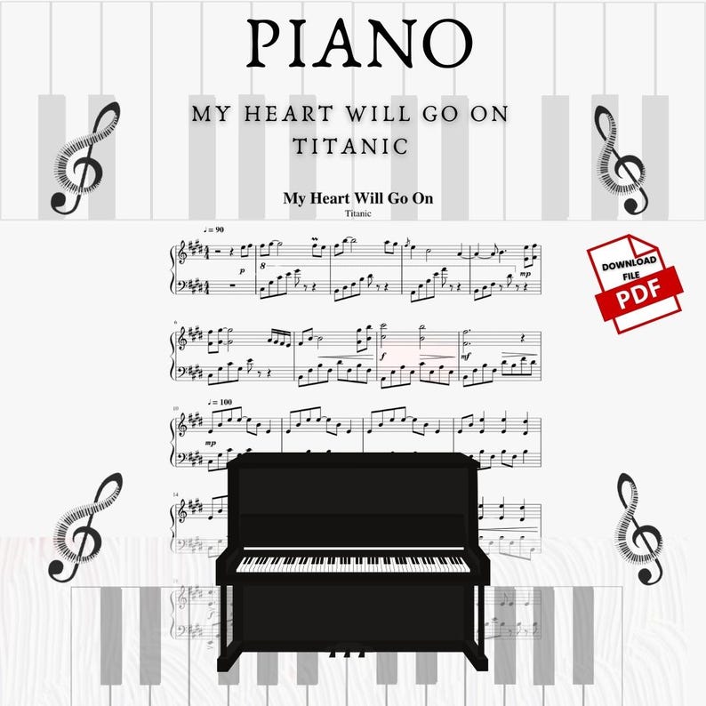 Titanic My Heart Will Go on Piano Sheet Music - Digital PDF File Solo ...