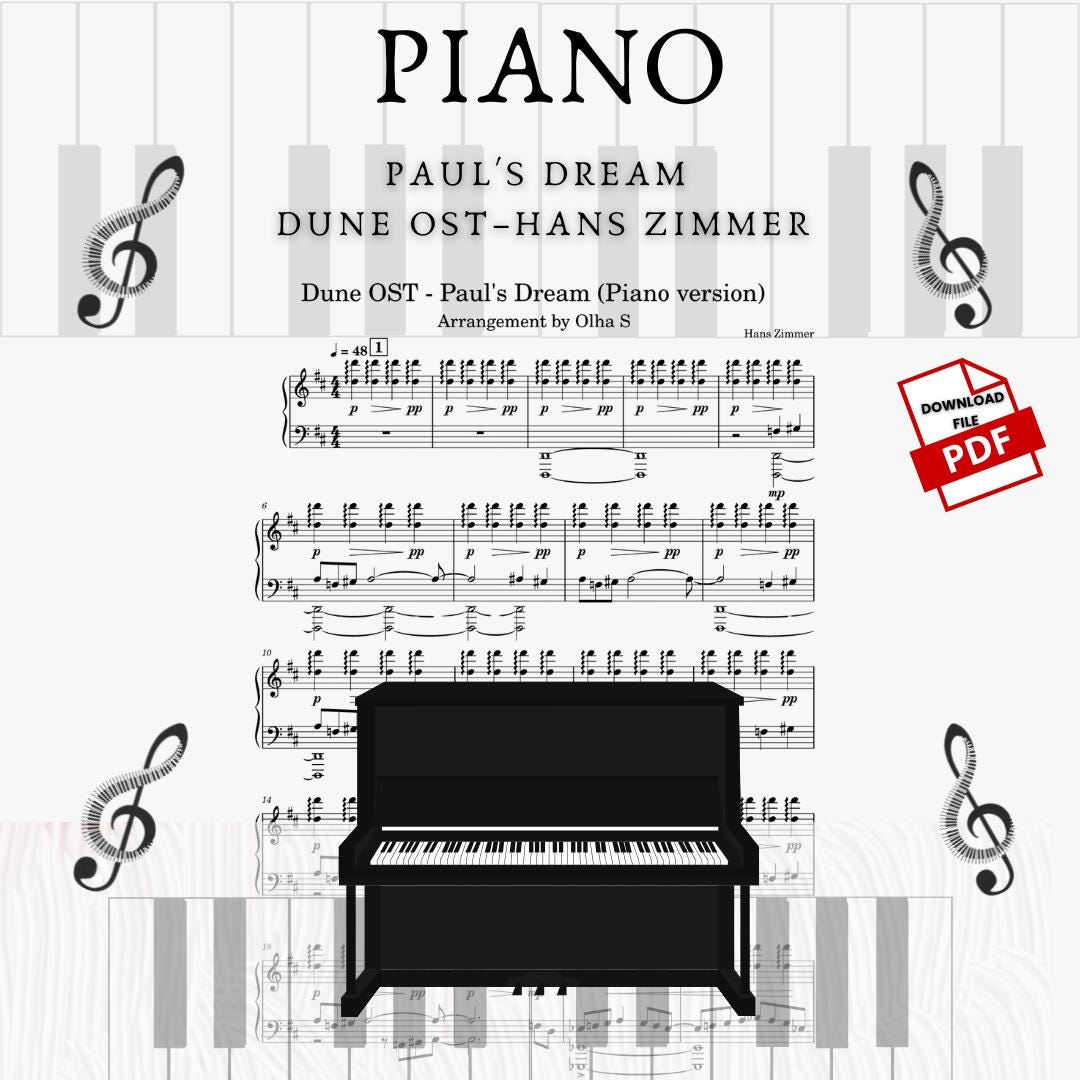 Paul's Dream - Dune OST Piano Sheet Music by Hans Zimmer (PDF) - Etsy UK