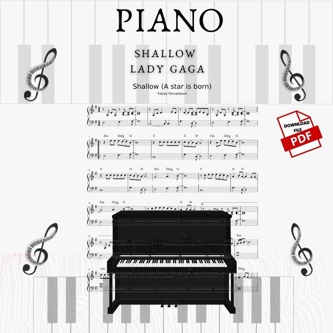 Shallow Piano Sheet Music, Lady Gaga, Easy Beginner Piano Sheets ...