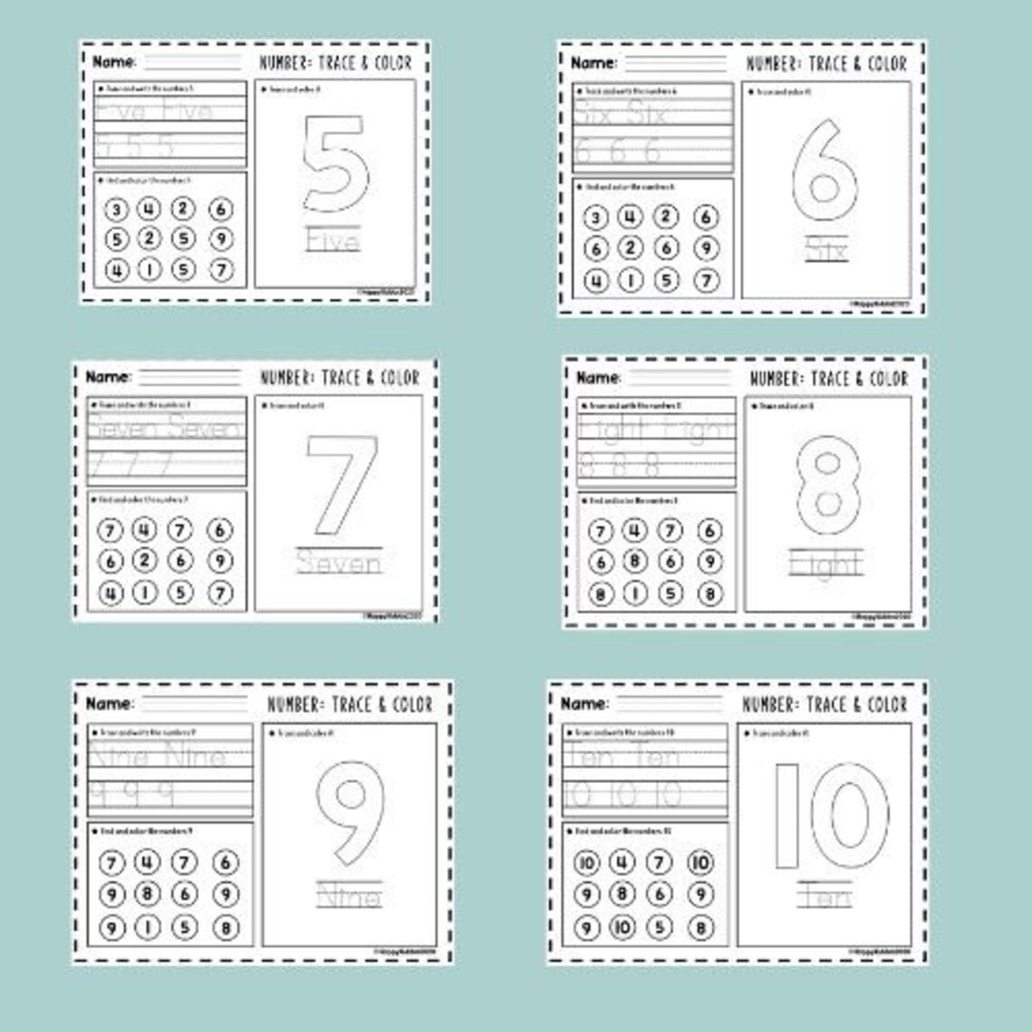 Number Activities: Trace and Color Graphic 1-10 - Etsy