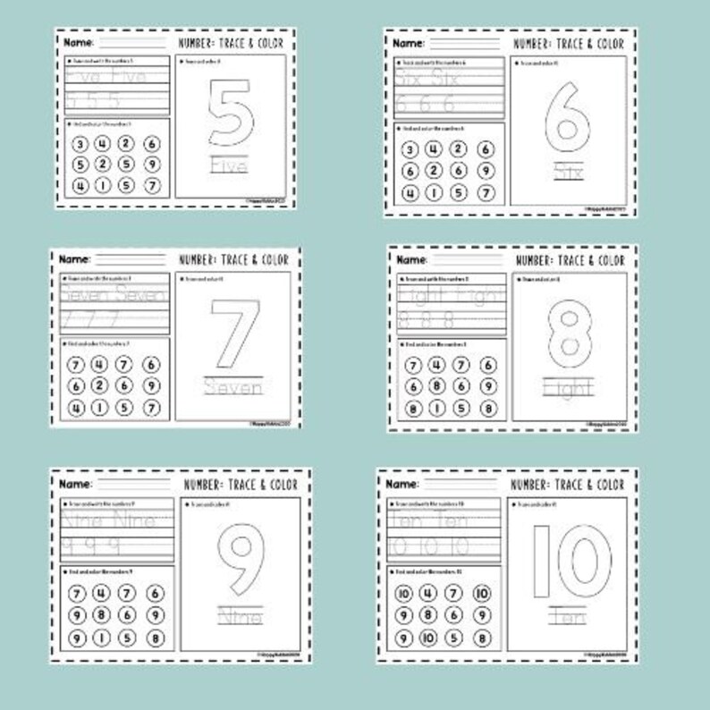 Number Activities: Trace and Color Graphic 1-10 - Etsy