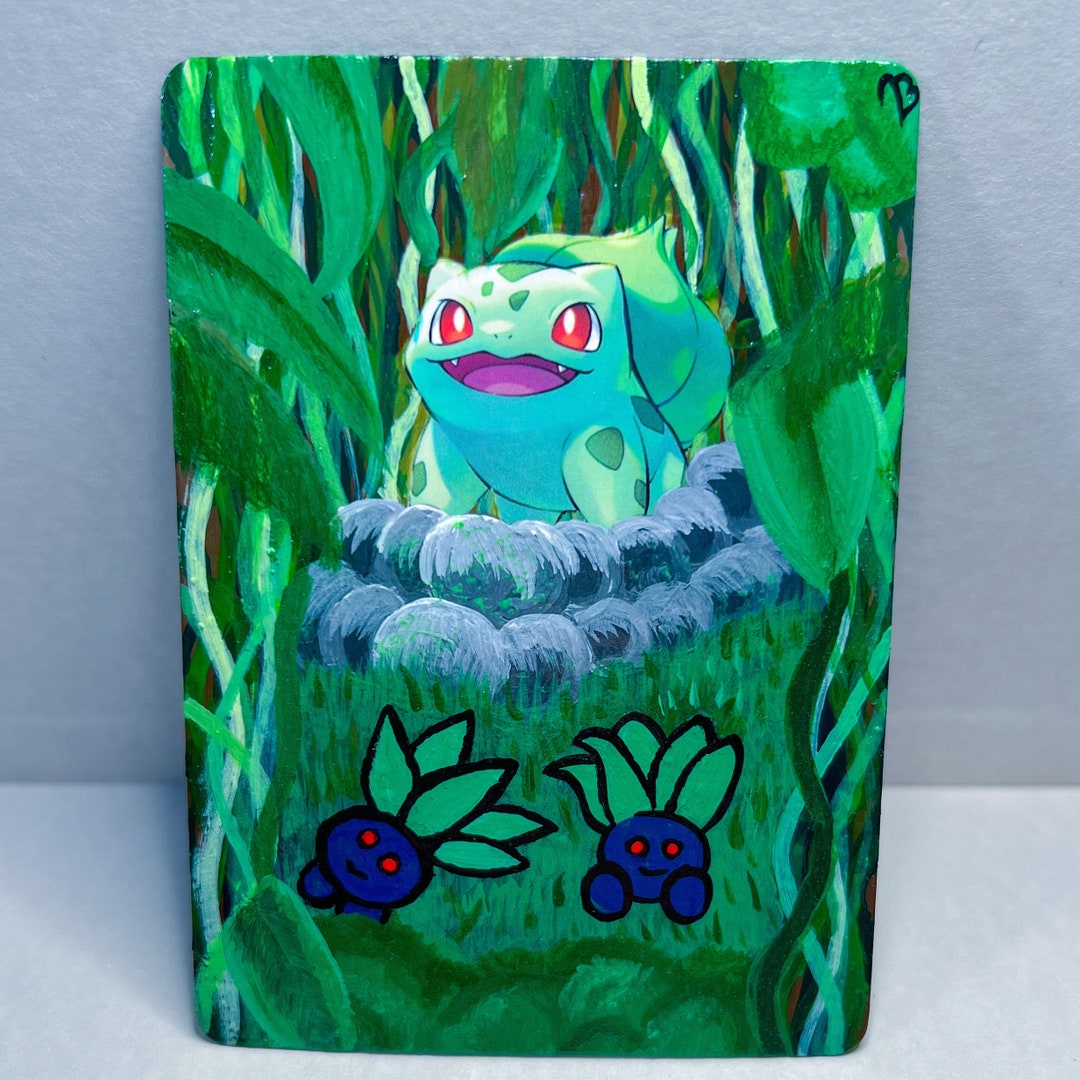Custom Bulbasaur and Oddish Pokemon Card Handpainted Collectible One-of ...
