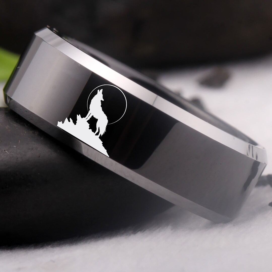 Engrave Wolf Howling Ring, Men's Wolf Ring, Wolf Ring, Custom ...
