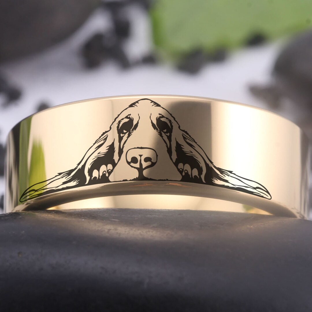 Custom Basset Hounds Dog Memorial Tungsten Ring, Personalized Basset ...
