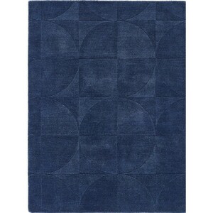 100% New Zealand Wool Art Deco Rug, Solid Blue Mid Century Rug Modern ...