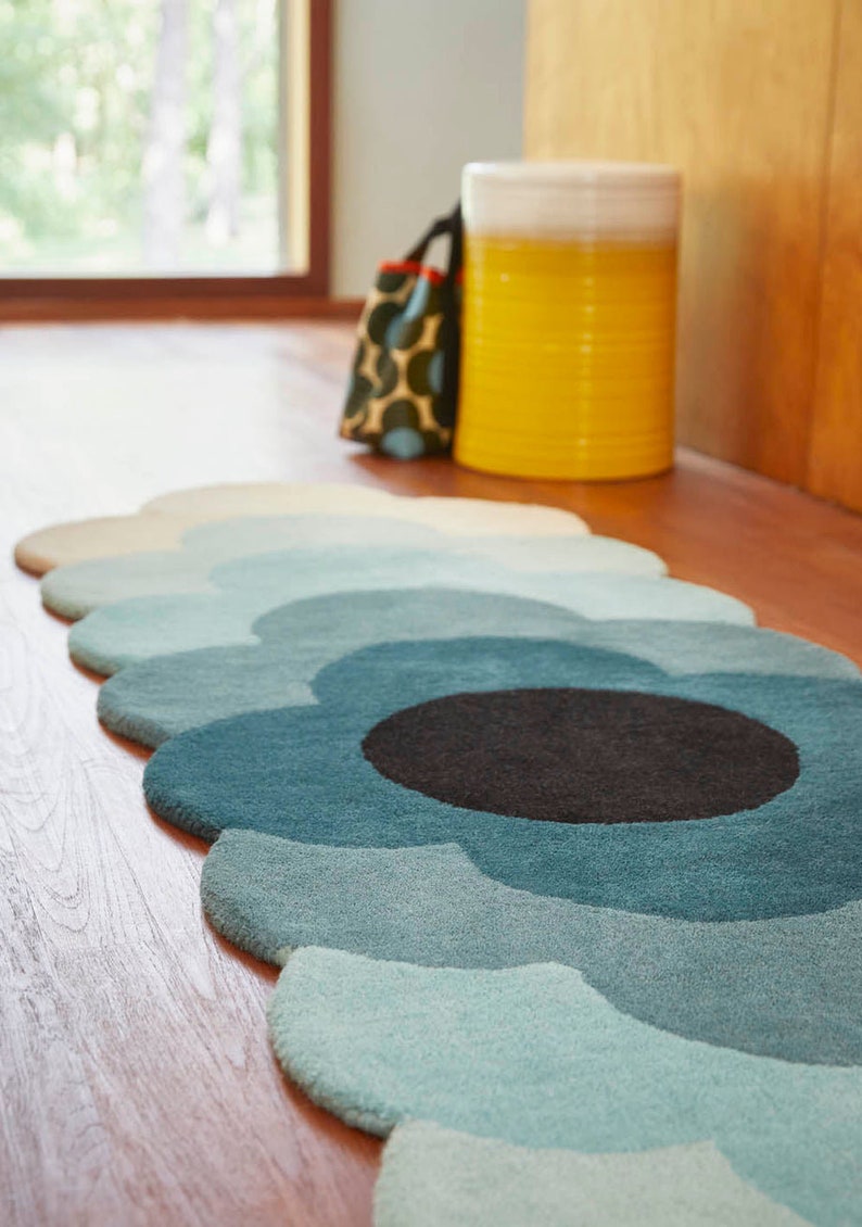 Orla Kiely Runner Rugs, 100% New Zealand Wool, Teal Mid Century Modern ...