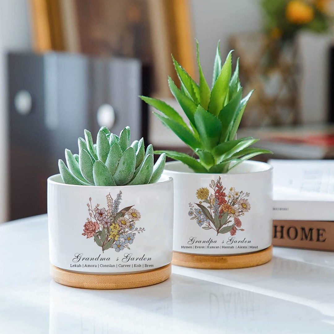 Grandpa's Garden Birth Flower Bouquet Plant Pot, Custom Family Flower ...